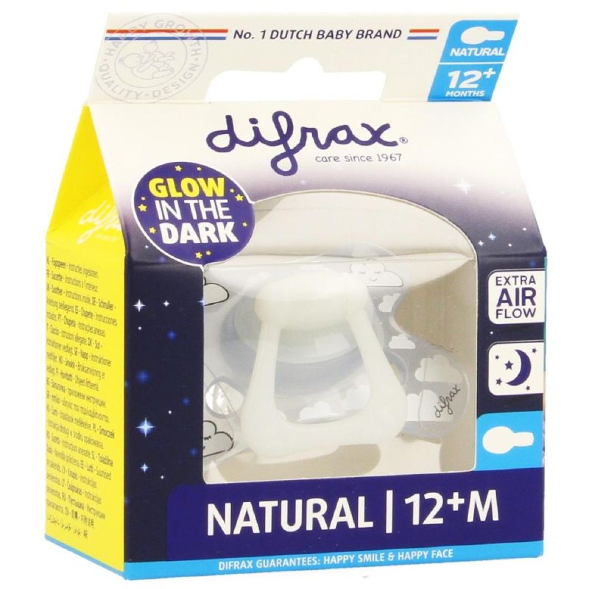 Difrax Sucette Natural 12 Mois et plus Glow in the Dark