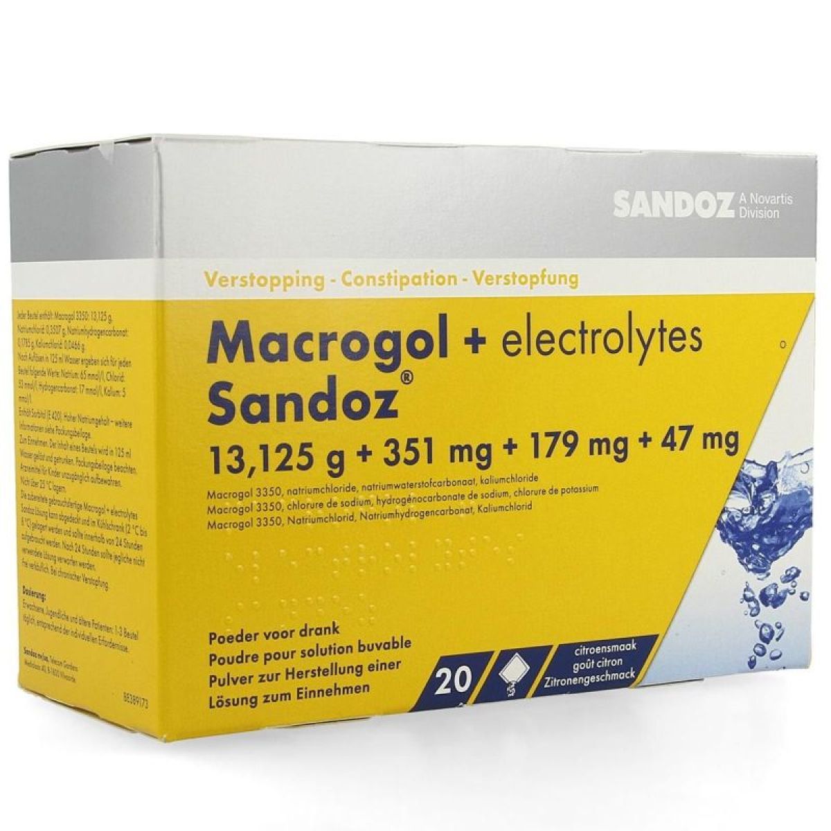 Sandoz Macrogol + Electrolytes Gout Citron 20 Sachets